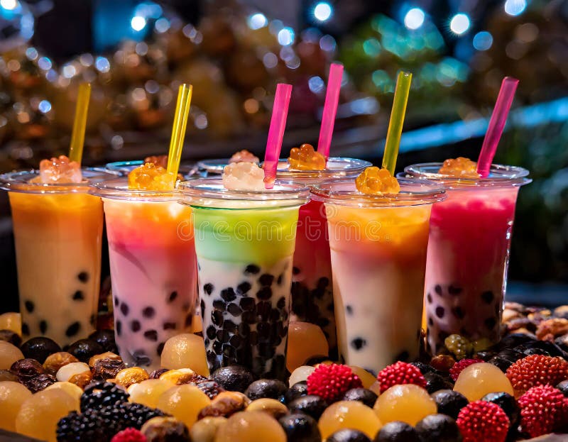 Colorful Assorted Bubble Tea Stock Illustration - Illustration of kiwi ...