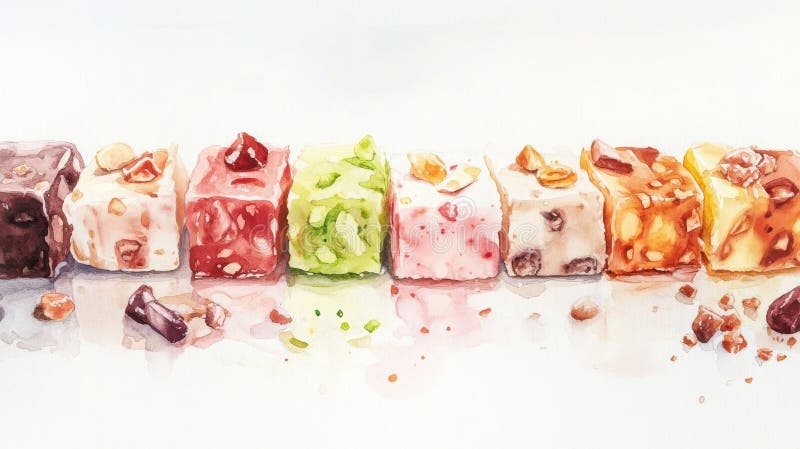 Colorful Assorted Candy Cubes in Watercolor Design for Decorative Print ...