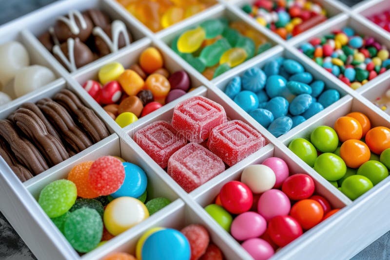 Colorful Assorted Candy in Organizer Box Stock Photo - Image of ...