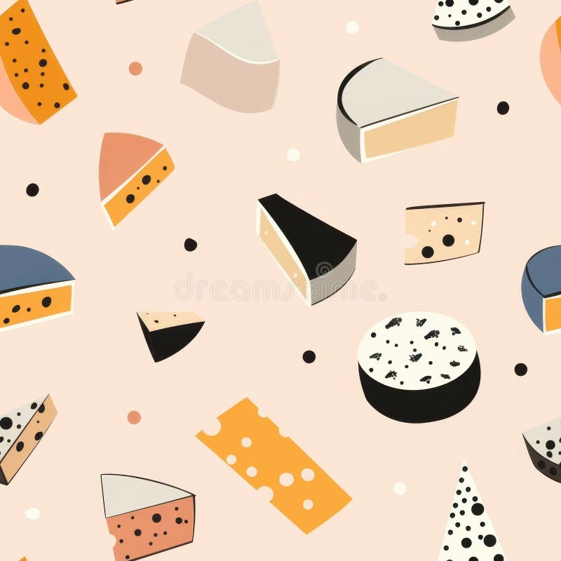 Colorful Assorted Cheese Patterns on Peach Background for Kitchen Decor ...