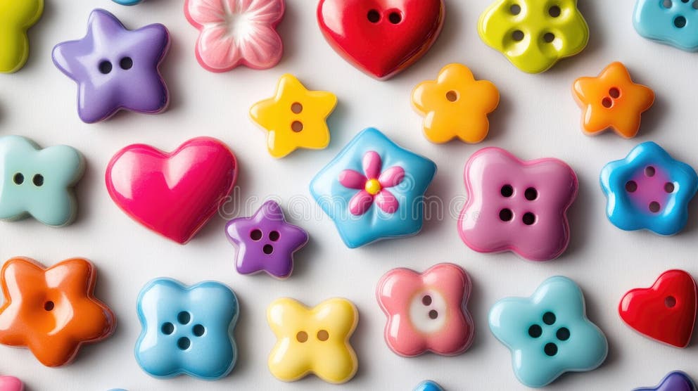 Colorful Assorted Craft Buttons in Various Shapes on a White Background ...