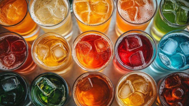 Colorful Assorted Drinks Ice Cubes Glasses Top View Stock Photos - Free ...