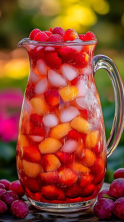 Colorful Assorted Fruit Jars with Freshly Bottled Juice on Display ...