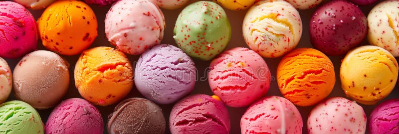 Colorful Assorted Ice Cream Scoops Background Banner. Panoramic Web ...