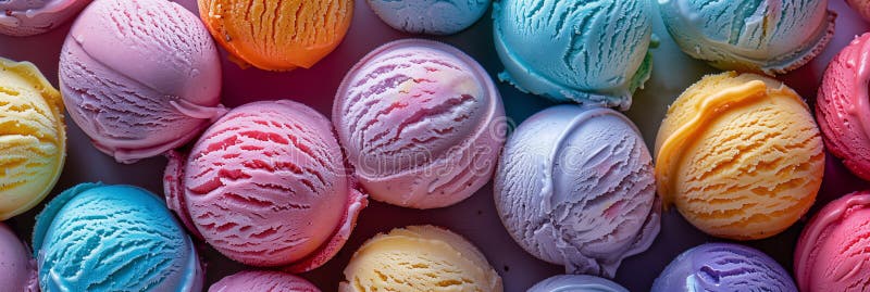 Colorful Assorted Ice Cream Scoops Background Banner. Panoramic Web ...