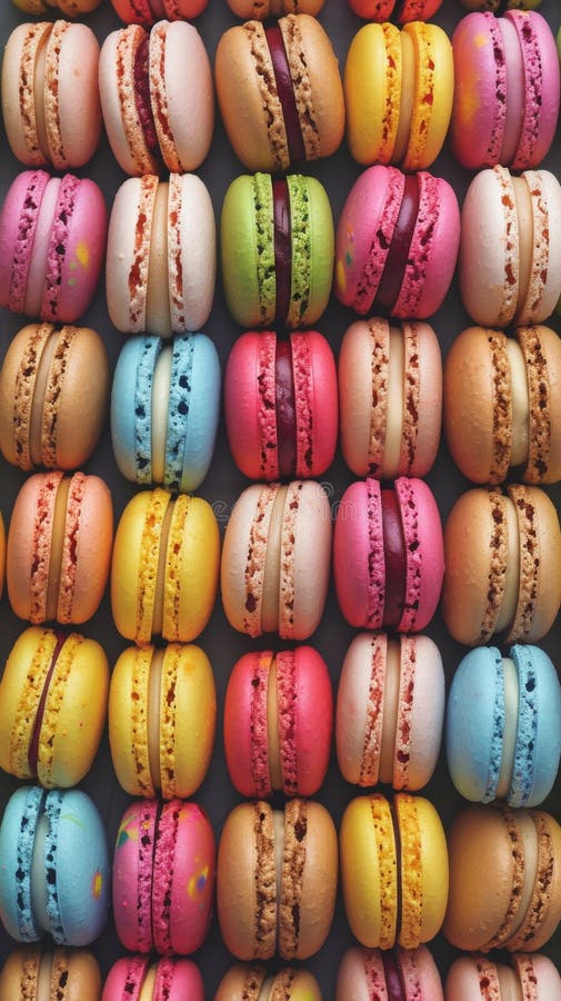 Colorful Assorted Macarons Arranged in a Grid Pattern, Top View. French ...