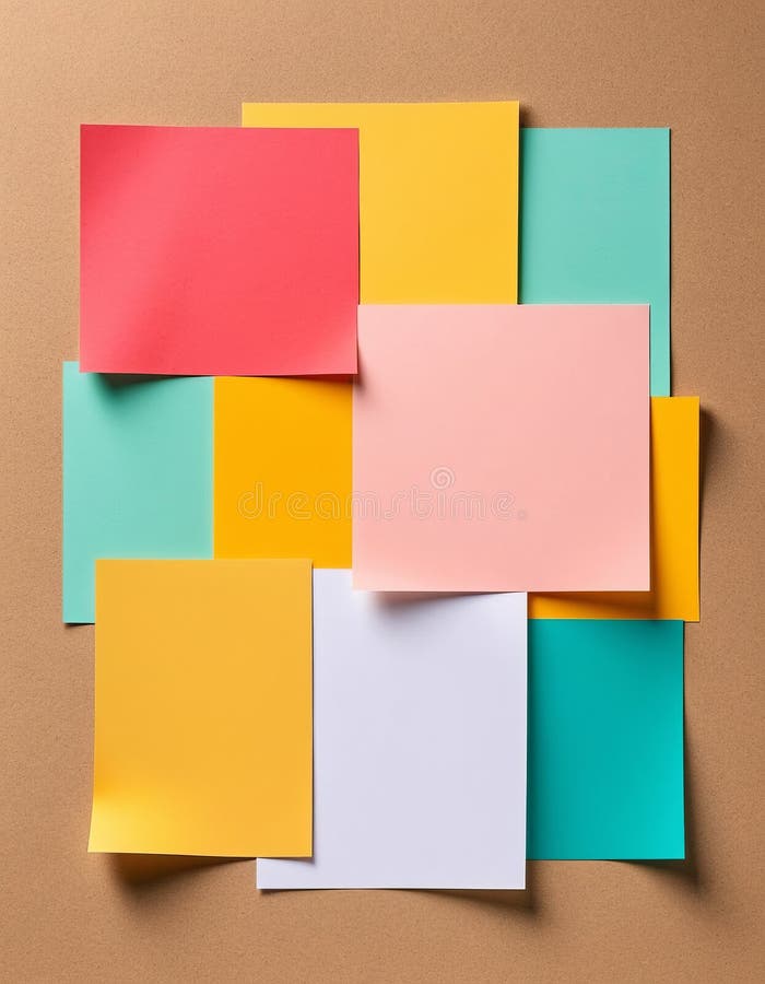 Colorful Assorted Paper Squares on Brown Background for Creative Design ...