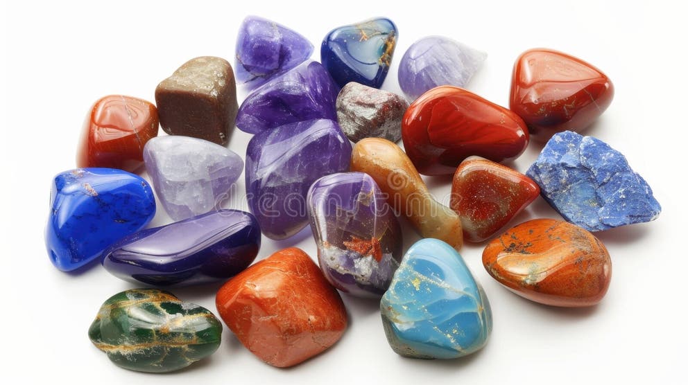 Colorful Assorted Polished Gemstones Isolated on White Stock ...