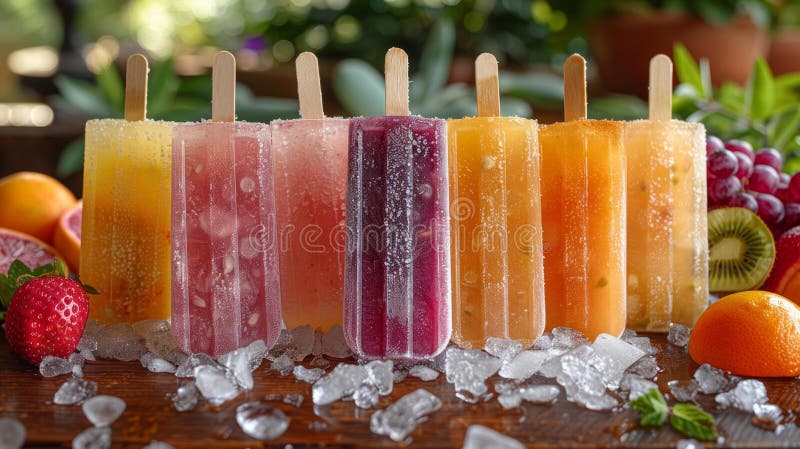 Colorful Assorted Popsicles with Ice and Fruit - Generative Ai Stock ...