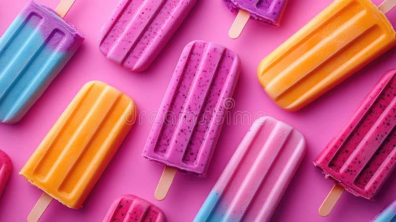 Assorted Fruit Popsicles Pink Blue Background Stock Photos - Free ...