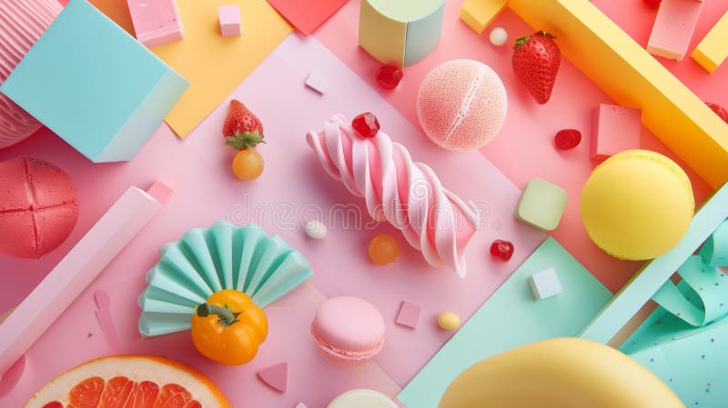 Colorful Assorted Sweets and Pastries on a Pastel Background Stock ...