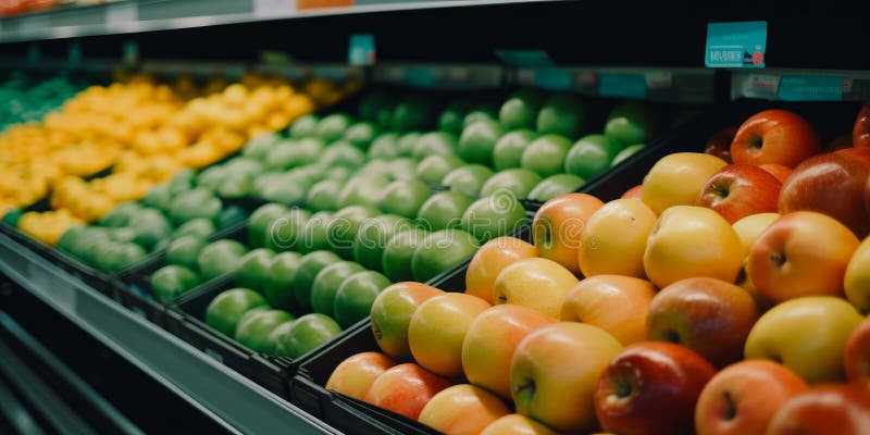 Colorful Assortment of Apples in a Grocery Store Display. a Display of ...