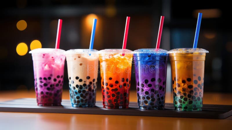 Colorful Assortment of Bubble or Boba Milk Tea Cocktail Drinks Stock ...