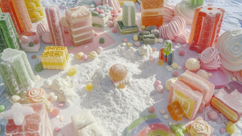 A Colorful Assortment of Candy and Desserts are Spread Out on a Table ...