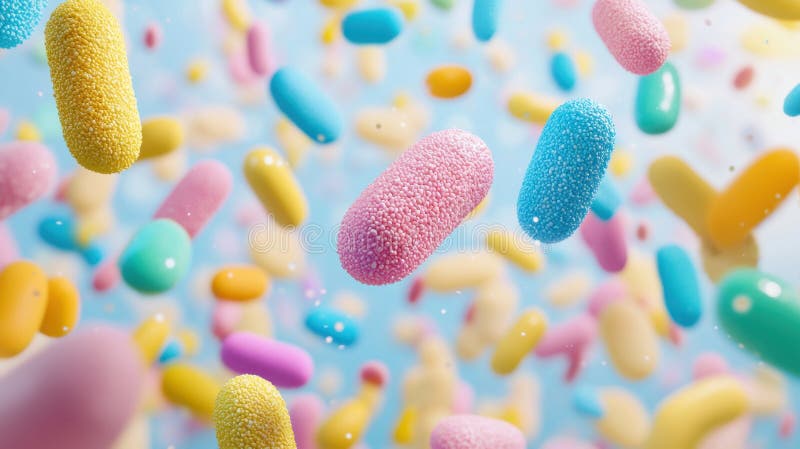 A Colorful Assortment of Candy-like Objects are Floating in the Air ...