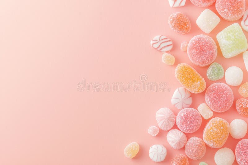 Colorful Assortment of Candy on Pastel Pink Background, Creating ...