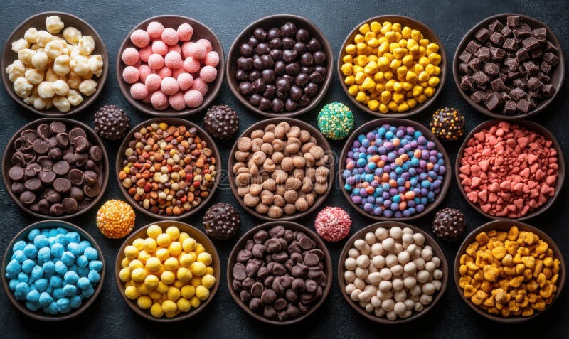 Colorful Assortment of Candy and Snacks Arranged in Bowls Stock Image ...