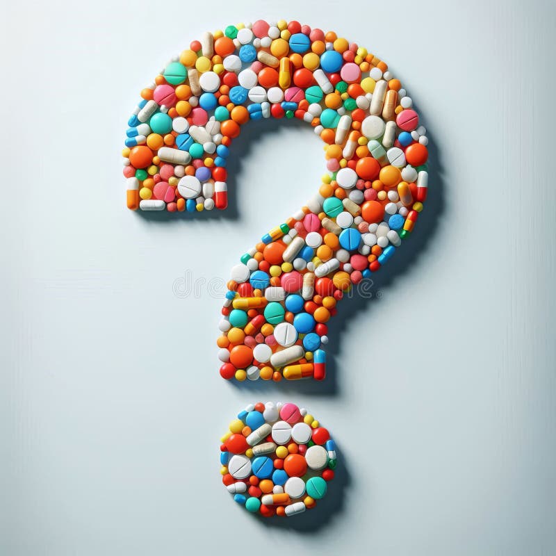 Colorful Assortment of Capsules and Tablets Forming a Question Mark on ...