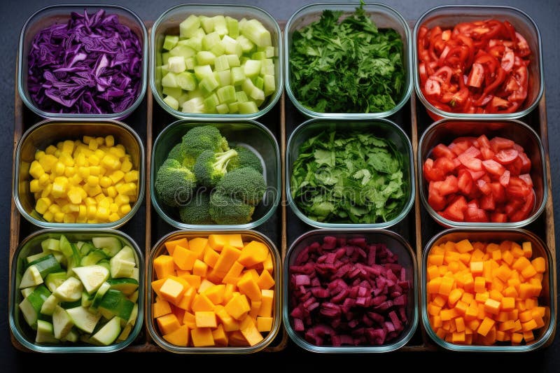 Colorful Assortment of Chopped Vegetables in Meal Prep Containers Stock ...