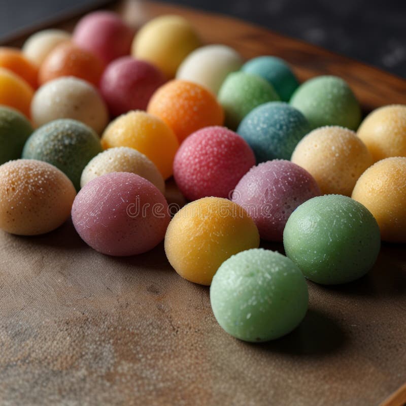 A Colorful Assortment of Decorative Candy Eggs Displayed on a Rustic ...