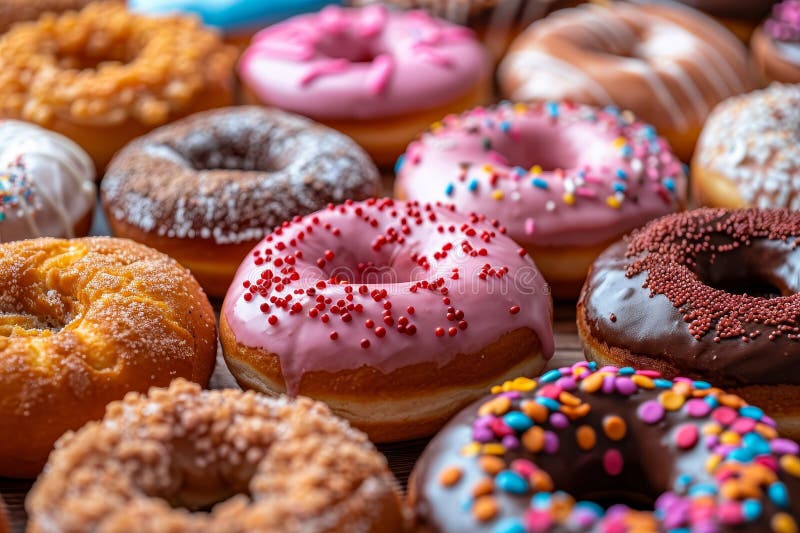 Colorful Assortment of Donuts on Display at a Bakery Decorated for ...