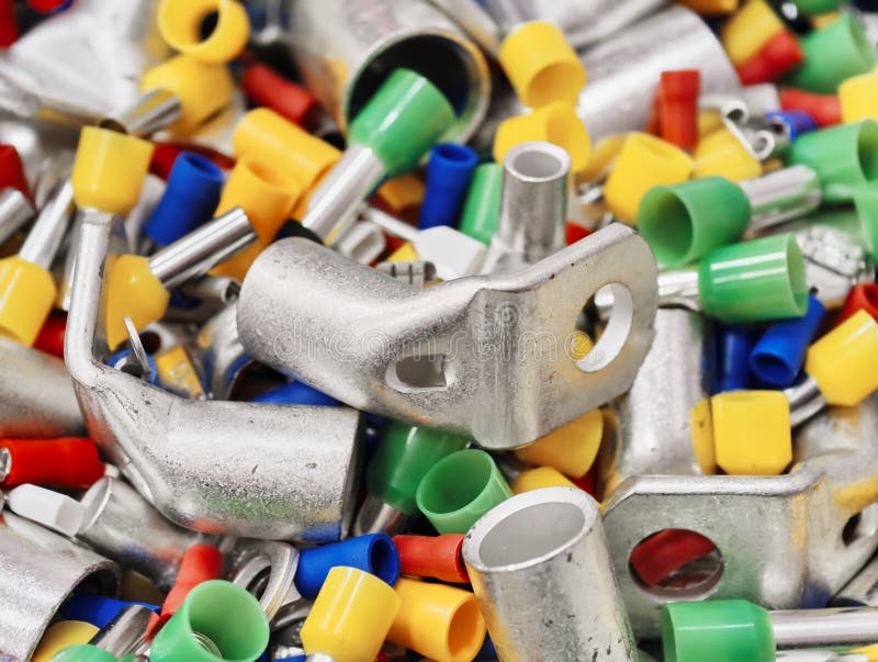 Colorful Assortment of Electrical Connectors and Power Cables Spread ...