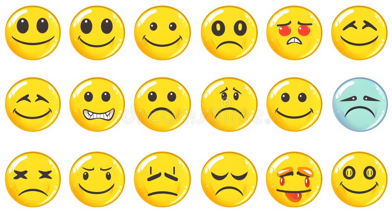 Colorful Assortment of Expressive Emoji Faces. Stock Image - Image of ...