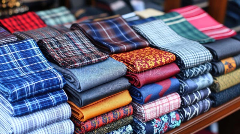 Colorful Assortment of Folded Fabrics with Patterns in a Textile Store ...