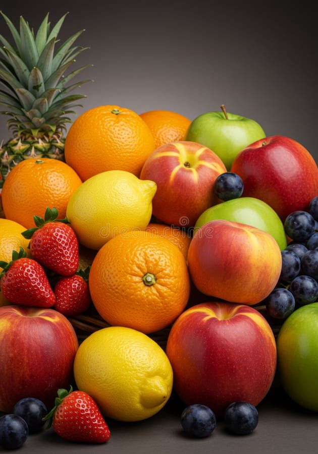 Colorful Assortment of Fresh Fruits on Dark Background Stock ...