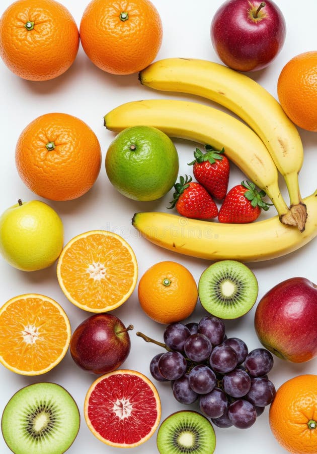 Colorful Assortment of Fresh Fruits on White Background Stock ...