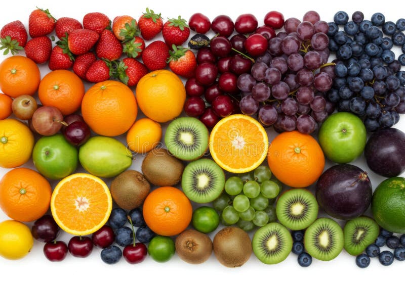 Colorful Assortment of Fresh Fruits on White Background Stock ...