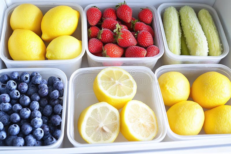 Colorful Assortment of Fresh Produce Stored in Plastic Bins Stock Photo ...