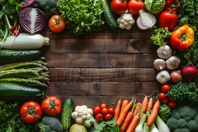 Fresh Vegetables Frame on Rustic Wooden Background for Healthy Eating ...