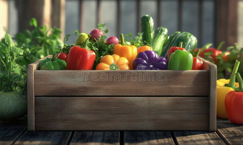 Colorful Assortment of Fresh Vegetables in Wooden Crate on Rustic Table ...