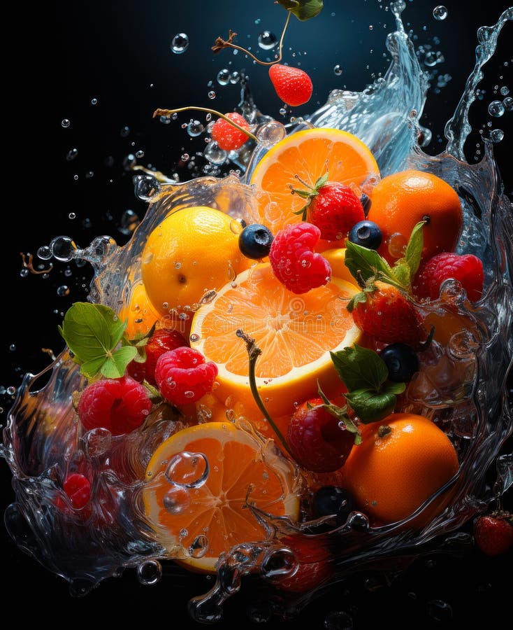 A Colorful Assortment of Fruit Floating in Water Stock Photo - Image of ...