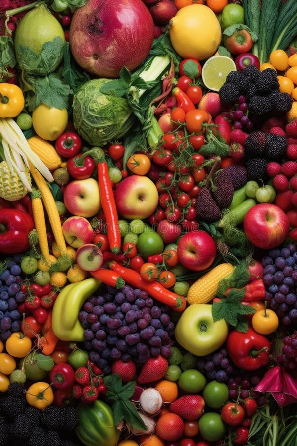 Colorful Assortment of Fruits and Vegetables Stock Illustration ...