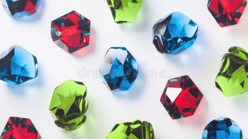 Colorful Assortment of Gem-like Shapes in Blue, Green, and Red on a ...