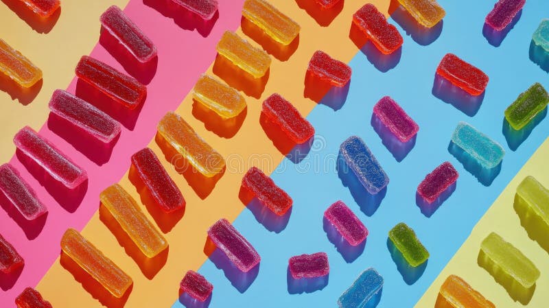 Colorful Assortment of Gummy Candy Pieces on Vibrant Backgrounds Stock ...