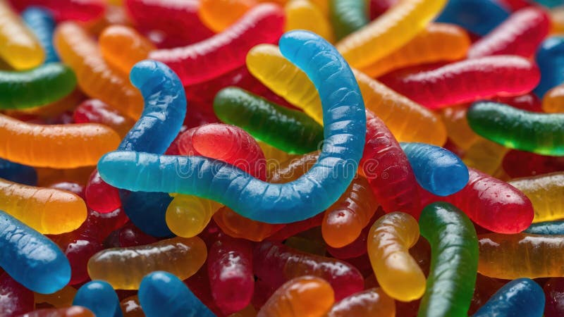 A Colorful Assortment of Gummy Worms in Various Vibrant Colors Stock ...