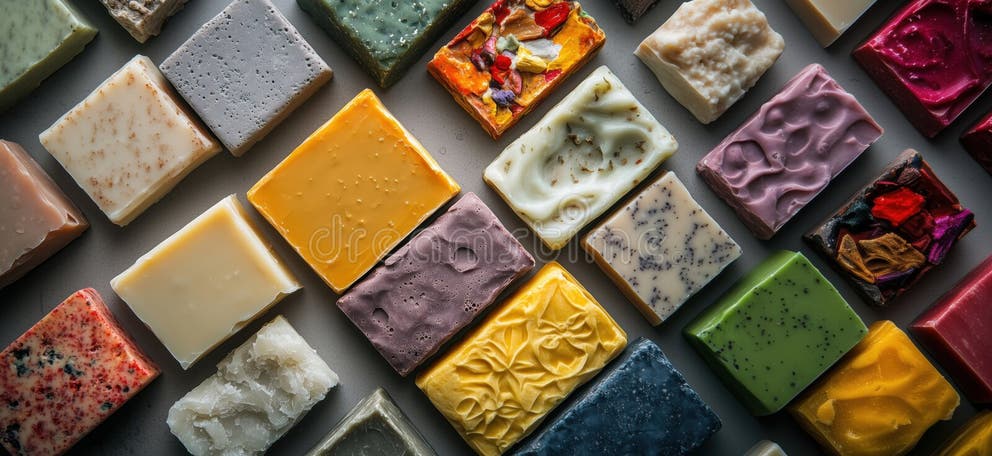 Colorful Assortment of Handmade Soaps with Various Textures and ...