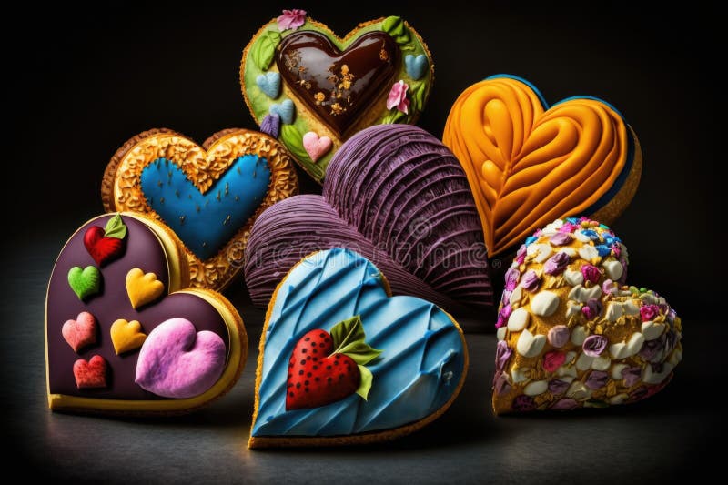 Colorful Assortment of Heart-shaped Pastries with Various Fillings ...