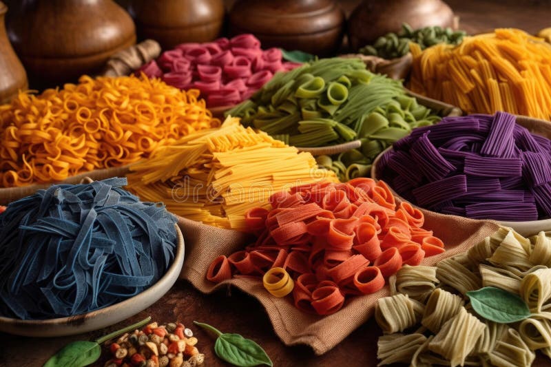Colorful Assortment of Homemade Pasta Varieties Stock Illustration ...