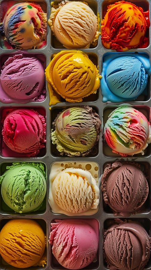 Colorful Ice Cream Scoops in Various Flavors Background Stock Photo ...