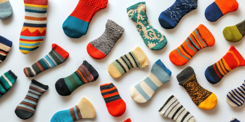 Colorful Assortment of Knitted Socks in Various Patterns and Textures ...