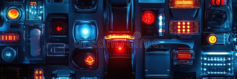 Colorful Assortment of LED Car Headlights and Tail Lights is ...