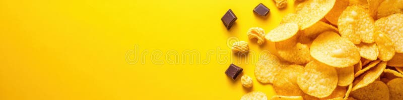 Colorful Assortment of Packaged Snack Items on a Bright Yellow ...