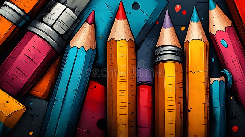 A Colorful Assortment of Pencils, Crayons, and Markers are Scattered on ...