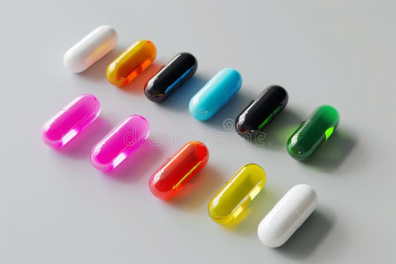 Colorful Assortment of Pills and Capsules on a Flat Surface Stock ...