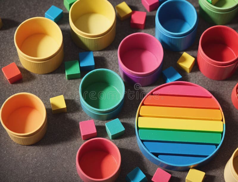 Stack Colorful Plastic Containers Wood Background Stock Photos - Free ...