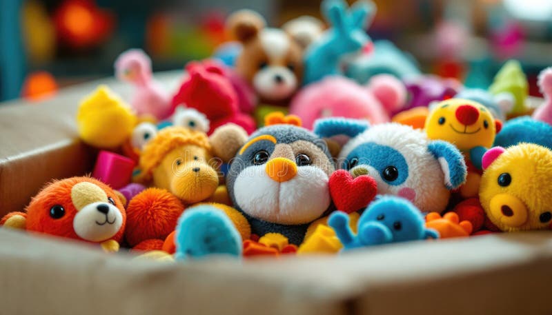 Colorful Assortment of Plush Toys in a Box Stock Image - Image of ...